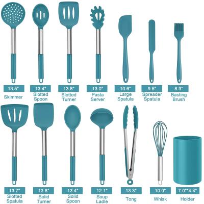 China 14 Pieces Kitchen Cooking Silicone Utensils Set with Stainless Steel Handle Kitchen Tools Set for Nonstick Cookware for sale
