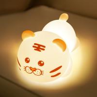 China Cute Tiger Silicone Night Light LED Novelty Lamp 3 Level Dimmable Nursery Nightlight USB Rechargeable Timing Sleep Lamp for sale