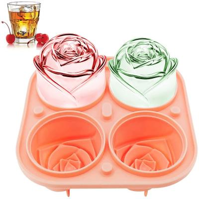China Rose Ice Cube Mold,Bongpuda Silicone Ice Cube Tray,4 Cavity Silicone Rose Ice Ball Maker,Easy Release,For Chilling Cocktails, Whiskey, Bourbon And Juice Drinks for sale
