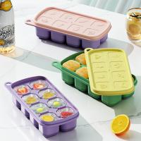China Ice Cube Tray With Lid And Bin, 4 Pack Silicone Plastic Ice Cubes Trays For Freezer With Box/Container, Stackable With Storage Iced Bucket Kits, Scoop, For Soup, Food, Cocktail, Coffee for sale