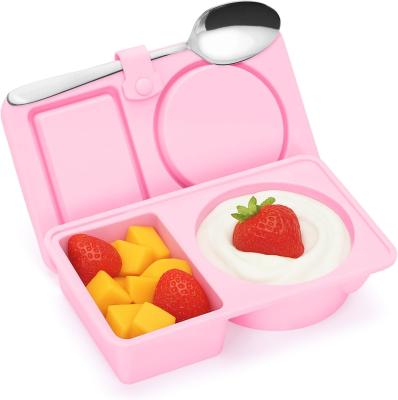 China Silicone Reusable Snack Containers With Lids, 3 Pack Double/2 Compartment Snackle Box Container For Salad Sauce, Condiment Containers With Lids For Portion Control, Travel, Picnic for sale