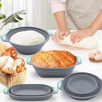 China 9.5 Inch Food Grade Silicone BPA-Free Banneton Basket Set for Artisan Bread Proofing with Oval & Round Foldable Bowls for sale