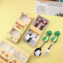 China Cartoon Animal Silicone Spoon & Fork Set | 12 Chinese Zodiac Designs | 304 Stainless Steel & Food-Grade Silicone | Custom Colors & Personalized for sale