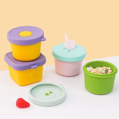 China Premium 100% Silicone Baby Food Storage Box with Straw Port – Leak-Proof Freezer Tray & Toddler Snack Container | Food-Grade, Eco-Friendly, Multi-Color Baby Feeding Essentials for sale