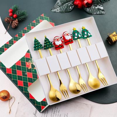 China Custom Long-Handle Silicone Christmas Spoon & Fork Set – Food-Grade Silicone + 304 Stainless Steel | Holiday Cartoon Cutlery for Kids & Adults for sale