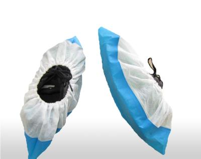 China White And Blue CPE Disposable Foot Covers PP Coated Anti - Static For Clean Room for sale