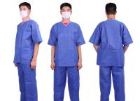 China Nonwoven Patient Surgical Disposable Scrub Suits Medical Patient Gowns V Or Round Neck for sale