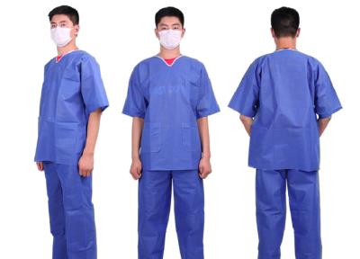 China Nonwoven Patient Surgical Disposable Scrub Suits Medical Patient Gowns V Or Round Neck for sale