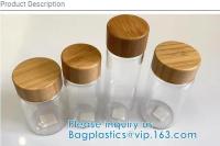 China Storage Jar Container With Bamboo Wood Lid, SQUARE Glass Jars, Round Cosmetic Concentrate Jars for sale