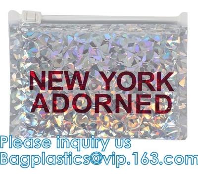 China Reusable Metallic Matte Glossy Holographic Zip lockk Bags, Reclosable Cosmetic Packing Bubble Pouch Slider Zipper for sale