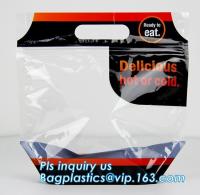 China Custom Printed Zip lockk Handle Bags, Stand Up Pouch with Clear Window, Rotisserie Fried Chicken Packing for sale