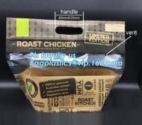 China Custom Printed Zip lockk Handle Bags, Stand Up Pouch with Clear Window, Rotisserie Fried Chicken Packing for sale