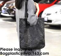 China Washable TYVEK Kraft Paper Shopping Bag Shoulder Handbag DuPont Paper Tote Bag With Cotton Linen Lining for sale