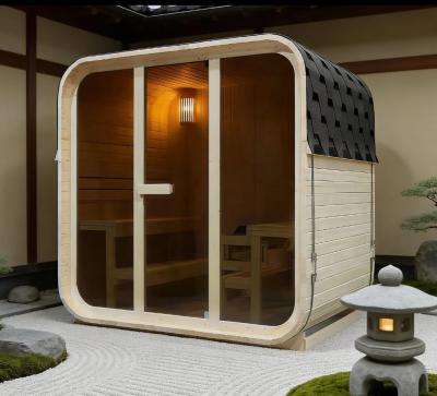 China Custom Made Cedar Cube Sauna Room 4 Person Outdoor Modern Cube Sauna with 6kw Heater for sale