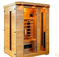 China Indoor Far Infrared Sauna House 3 Person 1800W Hemlock Wood Low EMF Carbon Heater for sale