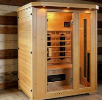 China Indoor Far Infrared Sauna House 3 Person 1800W Hemlock Wood Low EMF Carbon Heater for sale