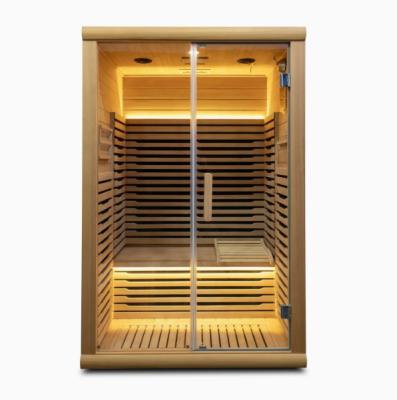 China Low EMF Far Infrared Sauna 1 Person Hemlock Wood 1600W Therapy Lights Home Spa for sale