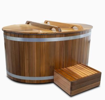 China Oval Red Cedar Ice Bath Bucket Cold Plunge Tub 2405W Chiller WiFi Control for sale