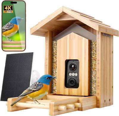 China Bamboo Wooden Smart Bird Feeder 1.25L Large Capacity Outdoor Garden for sale