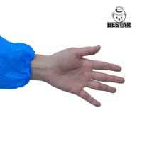 China Medical CPE Long Sleeve Apron Elastic Cuff Blue Disposable Aprons For Food Industry for sale