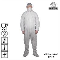 China Anti-Dust White Disposable Overalls SPP+PE Coverall For Hygiene Rules And Cleaning for sale