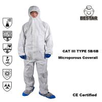 China CAT III EN14126 TYPE 5B/6B White Microporous Film Coverall For Medical and Hospital for sale