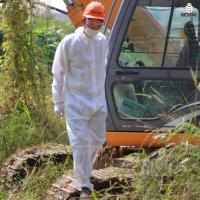 China CAT I disposable white microporous film coverall with hood for basic industry power for sale