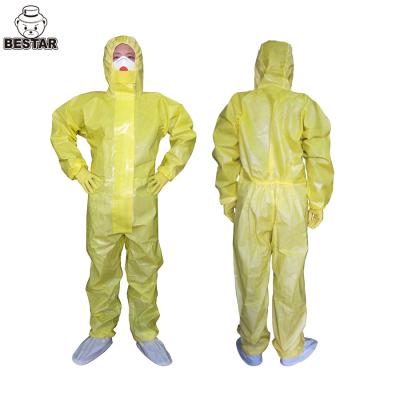 China Waterproof PPE Disposable Biohazard Suit Yellow TYPE 3 Coverall for sale