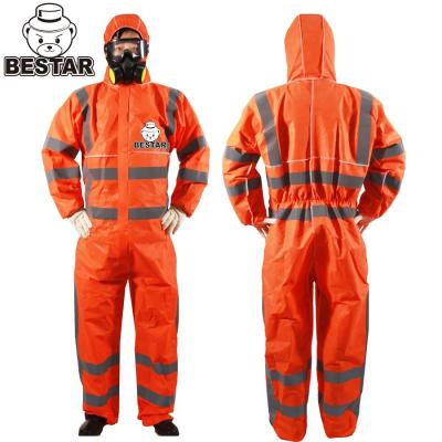 China Non Woven SMS Disposable Protective Coveralls With Reflective Strips for sale