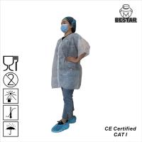 China FDA Anti Dust Disposable White Lab Coats SPP Jacket With Elastic Cuff for sale