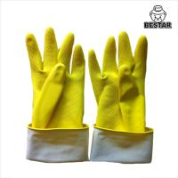 China ODM Yellow Household Latex Gloves Flock Lined Rubber Glove For Kitchen for sale