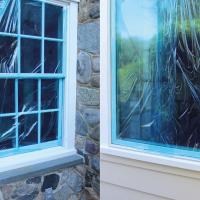 China Polyethylene Anti UV Blue Color Self Adhesive Stretch Film For Temporary Glass Window for sale