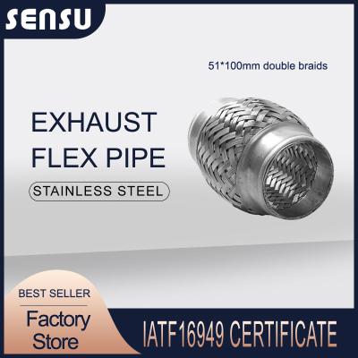 China 50x100mm Double Braid Stainless Steel Flexible Exhaust Pipe 304 2-Ply Bellows for sale