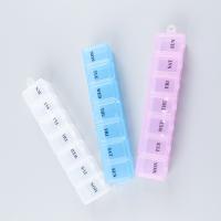 China Portable Long Plastic 7 Grid Weekly Pill Box Organizer With Clear Lid for sale