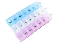 China Portable 7 Day Pill Box Organizer 7 Grid Blue Whtie 7-Day Pill Box for sale
