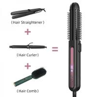 China 3-in-1 Hair Straightener Curling Iron Ionic Ceramic Hot Brush Styler Hair Straightening Tools Styling Salon for sale