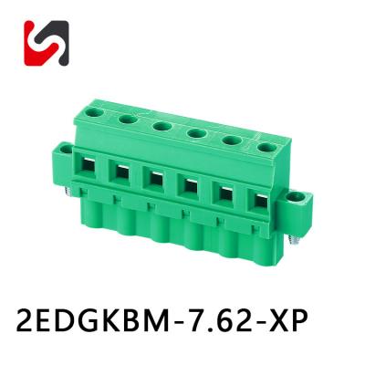 China 2EDGKBM-7.62 300V 10A 7.62mm Pitch Plug-in Terminal Block with Flange 2-24 Poles for sale