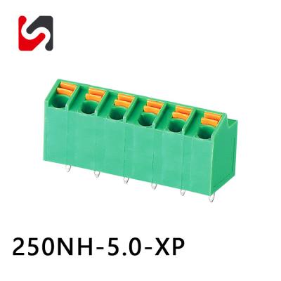 China SHANYE 250NH-5.0 5.0mm Pitch Spring Cage PCB Terminal Block 300V 10A 2-24 Poles for sale