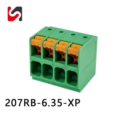 China 6.35mm Pitch Spring Type PCB Terminal Blocks 300V 10A PA66 UL94V-0 Copper Alloy for sale
