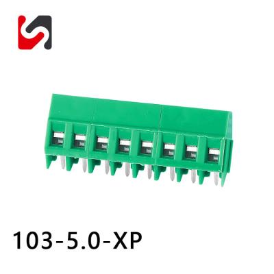 China 5.0mm Pitch 300V 10A PCB Mount Screw Terminal Block Connector 45 Degree for sale