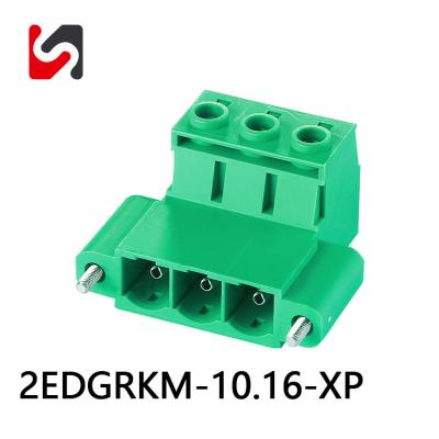 China SHANYE 10.16mm Pitch 90 Degree Pluggable Terminal Block 2-24 Poles 600V 65A Male Female for sale