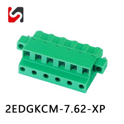 China 7.62mm 300V 4 Pole Plug In Terminal Block 45 Degree Wire Connector 8A for sale