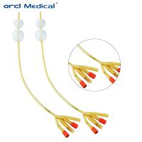 China 4 Way Latex Foley Catheter Silicone Coated Double Balloon Latex Urinary Catheters for sale