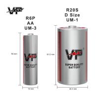 China VP R20 Carbon Zinc Dry Cell D Size UM1 Metal Jacket 300mins 1.5 V Carbon Zinc Battery for sale