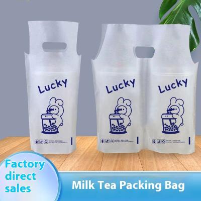 China Factory direct sales supply of disposable PE thickened Logo printable plastic beverage bags, takeout milk tea packaging with heat-sealing handles for sale