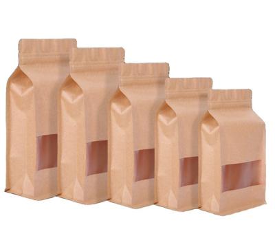China Vertical zipper brown kraft paper resealable zipper heat-sealable food packaging bag transparent window for sale