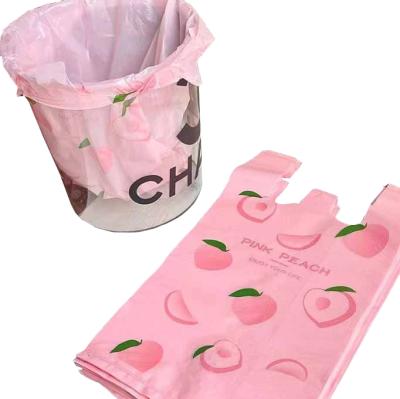 China Cute Pink Peach Heart Embossed Printed Side Gusset Bag Thickened PE Supermarket Use Garbage Packing Fruit Bag Recyclable for sale