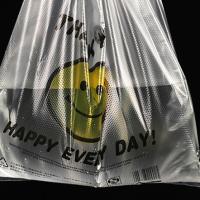 China Wholesale Direct T-Shirt Vest Carrier Bag Clear PE LDPE Shopping Bag Customized Smiling Face Plastic Bag for sale