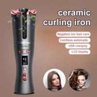 China Rotating Ceramic Wireless Hair Curler Portable 6 Temperature LCD Display for sale