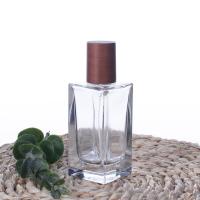 China Customized 50ml Perfume Spray Bottle With Wooden Cap Square Shape for sale